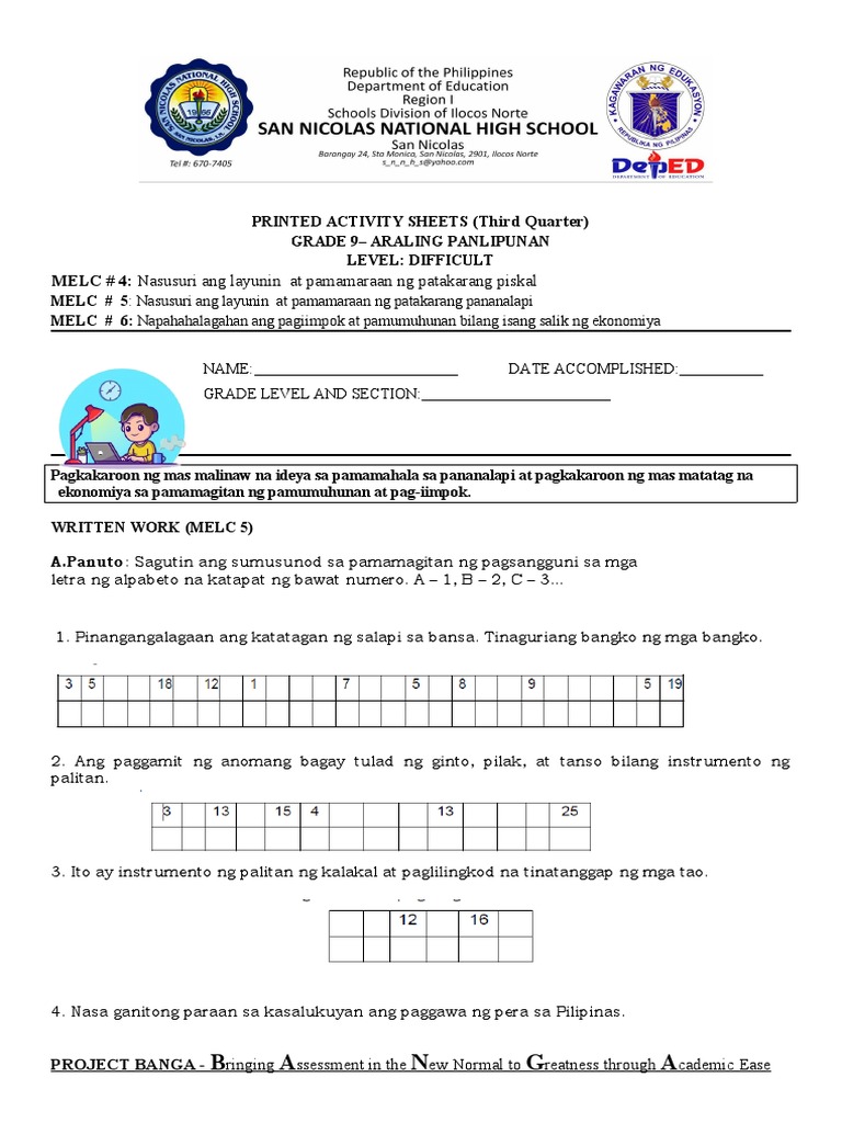 AP9 ACTIVITY SHEET - Melc 4 5 6 | PDF