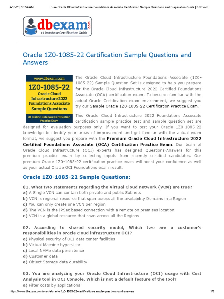 Oracle 1Z0-1085-22 Certification Sample Questions and Answers | PDF ...