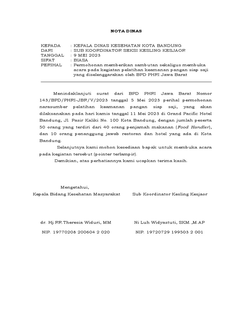 Nota Dinas Kesediaan Membuka Acara | PDF | Kesehatan Holistik