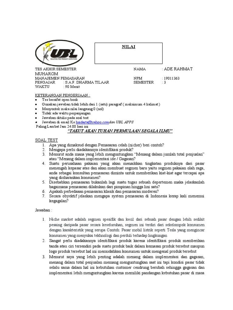 Uas Pemasaran | PDF