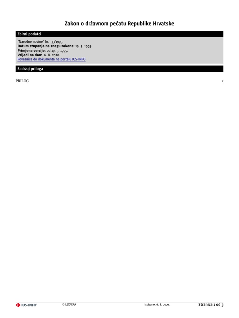 Zakon-O-Drzavnom-Pecatu-Republike-Hrvatske (v1) | PDF