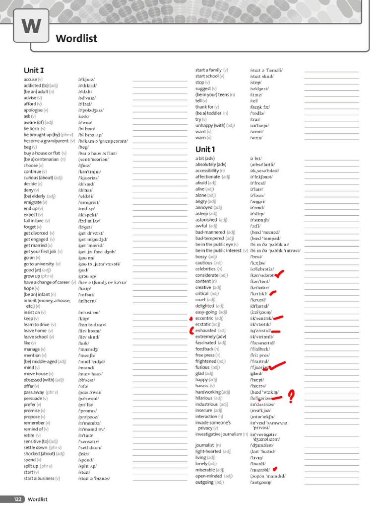 Solutions - Upper-WORDLIST UNIT 1-5 | PDF