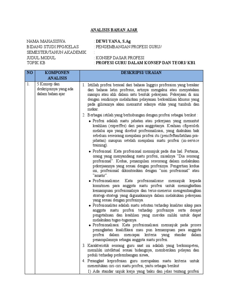 Analisa KB1 Pengembangan Profesi Guru | PDF