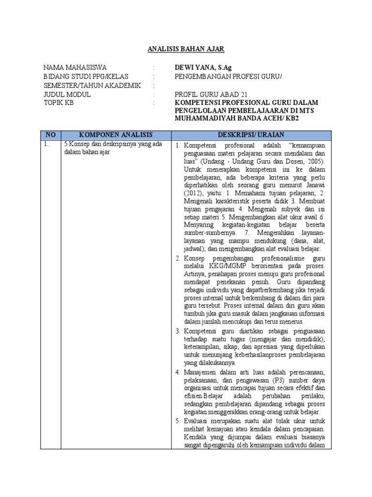 Analisa KB2 Pengembangan Profesi Guru | PDF