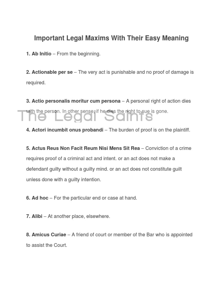 Important Legal Maxims With Their Easy Meaning | PDF | Crimes | Crime ...