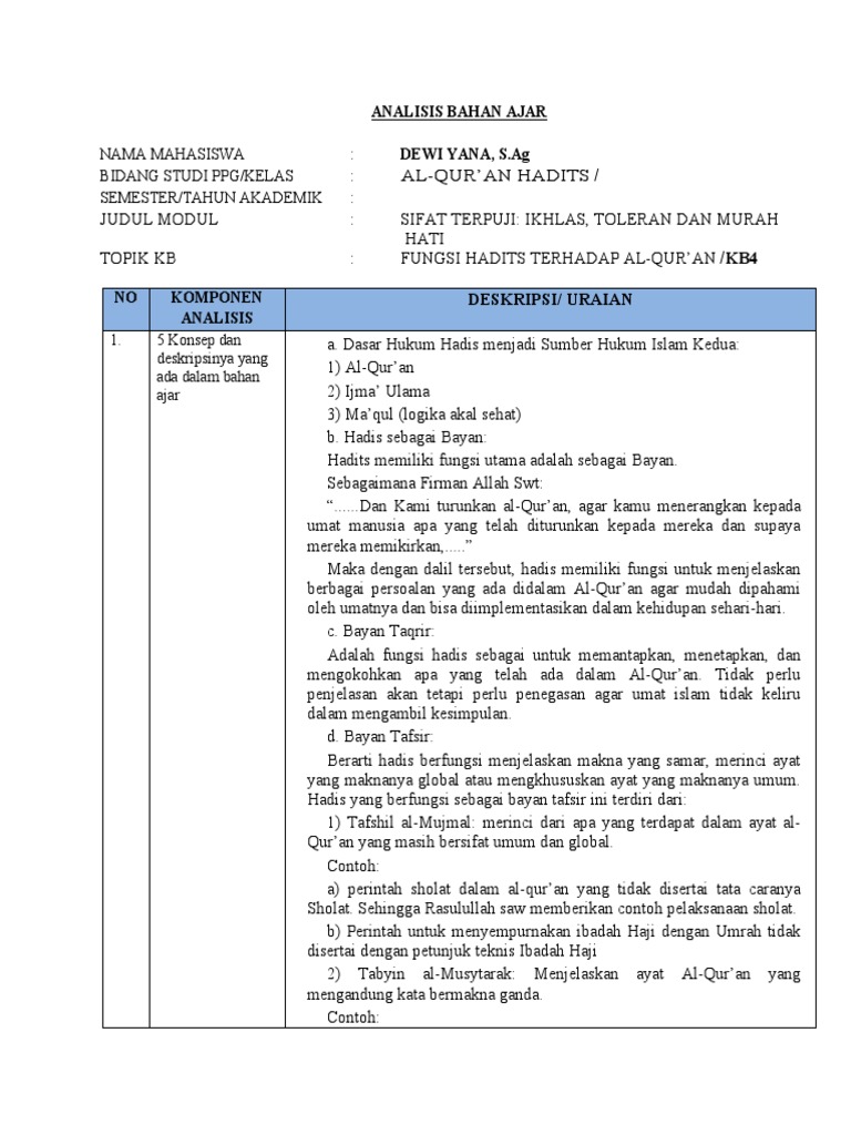 Analisa KB 4 Quran Hadis | PDF Analisa KB 4 Quran Hadis | PDF