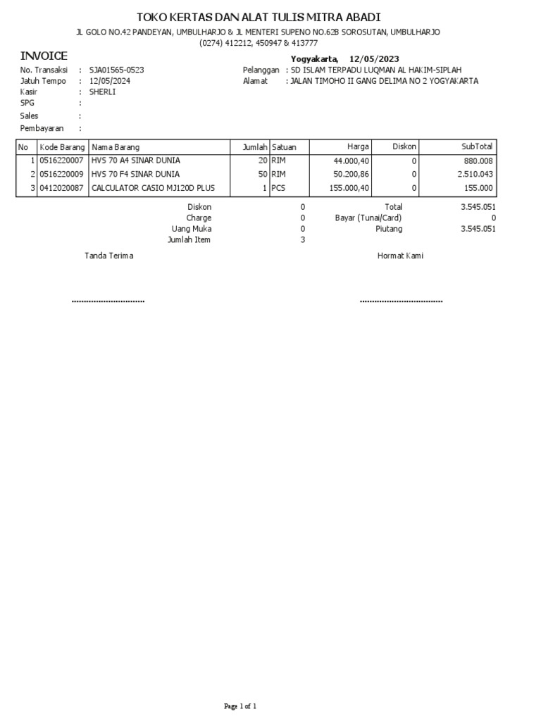 Nota Alat Tulis Dilengkapi Dengan Keterangan Nya | PDF
