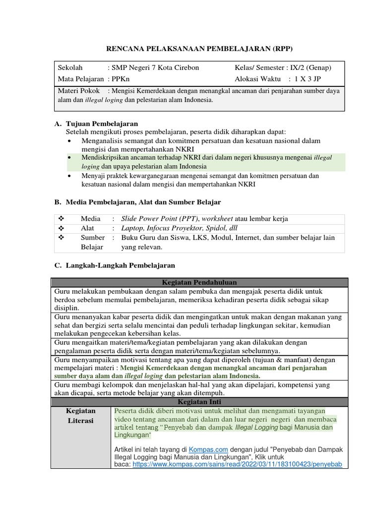 RPP Adiwiyata Kls 9 | PDF