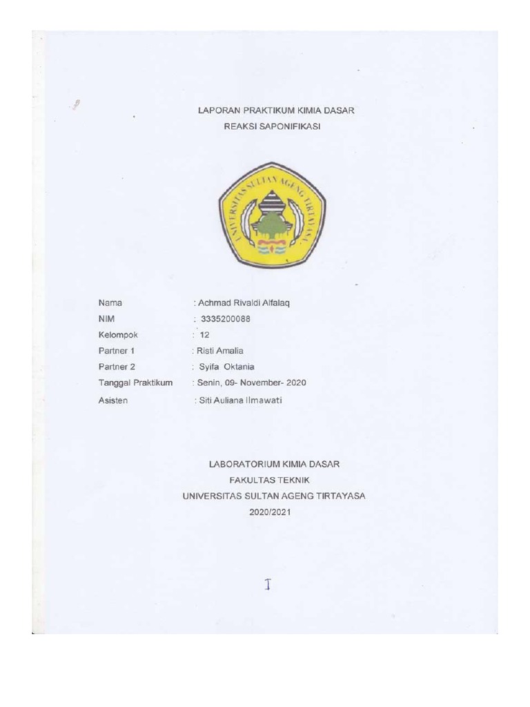12_Laporan_Achmad Rivaldi a _Reaksi Saponifikasi | PDF