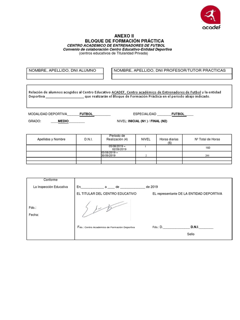 Bloque Formacion Practica Acadef C.valenciana N1, N2 Intensivo | PDF ...