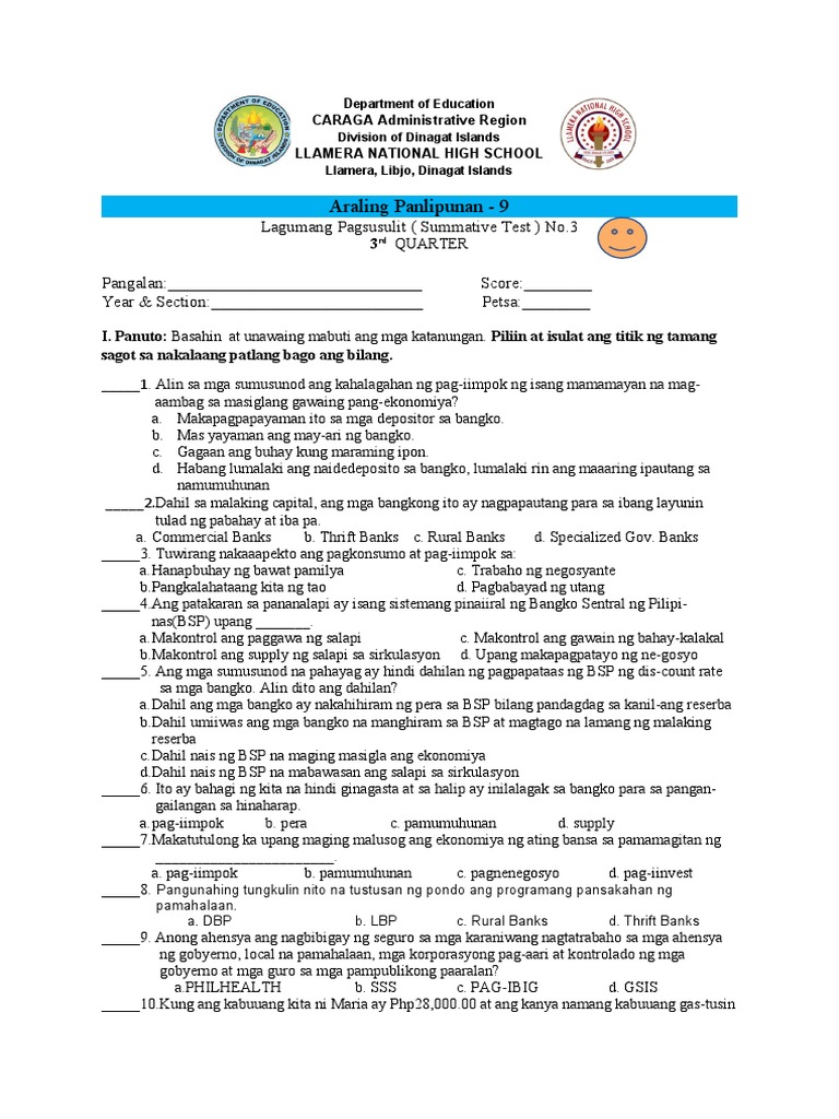 AP - 9 Summative TEST #3 LAS - Q3 | PDF