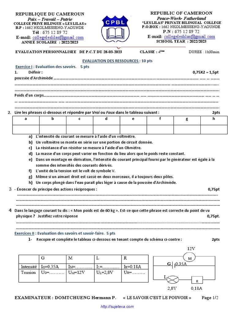 2022 2023 CC3 4eme PCT | PDF