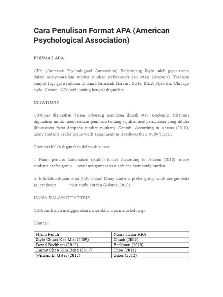 Cara Penulisan Format APA | PDF