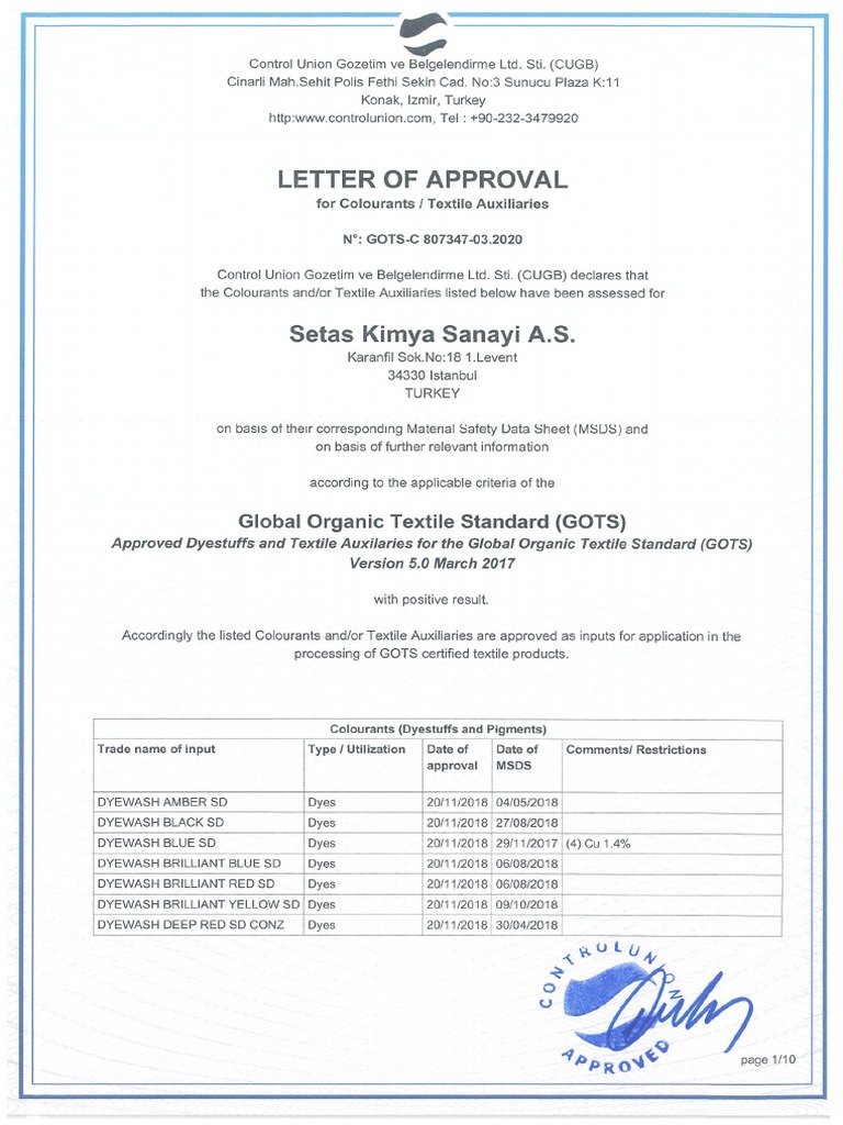 GOTS 5.0 - Letter of Approval - 12.08.2020 | PDF