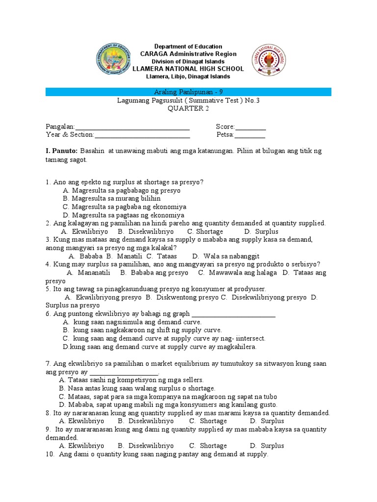 AP - 9 Summative TEST #3 LAS - Q2 | PDF