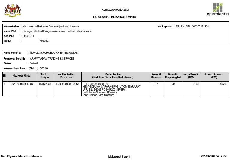 Laporan Perincian Nota Minta | PDF