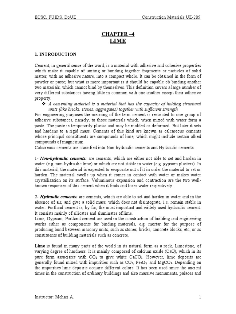 Chapter 4 Lime | PDF | Cement | Mortar (Masonry)