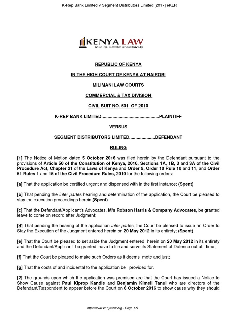 K-Rep Bank Limited V Segment Distributors Limited (2017) eKLR | PDF