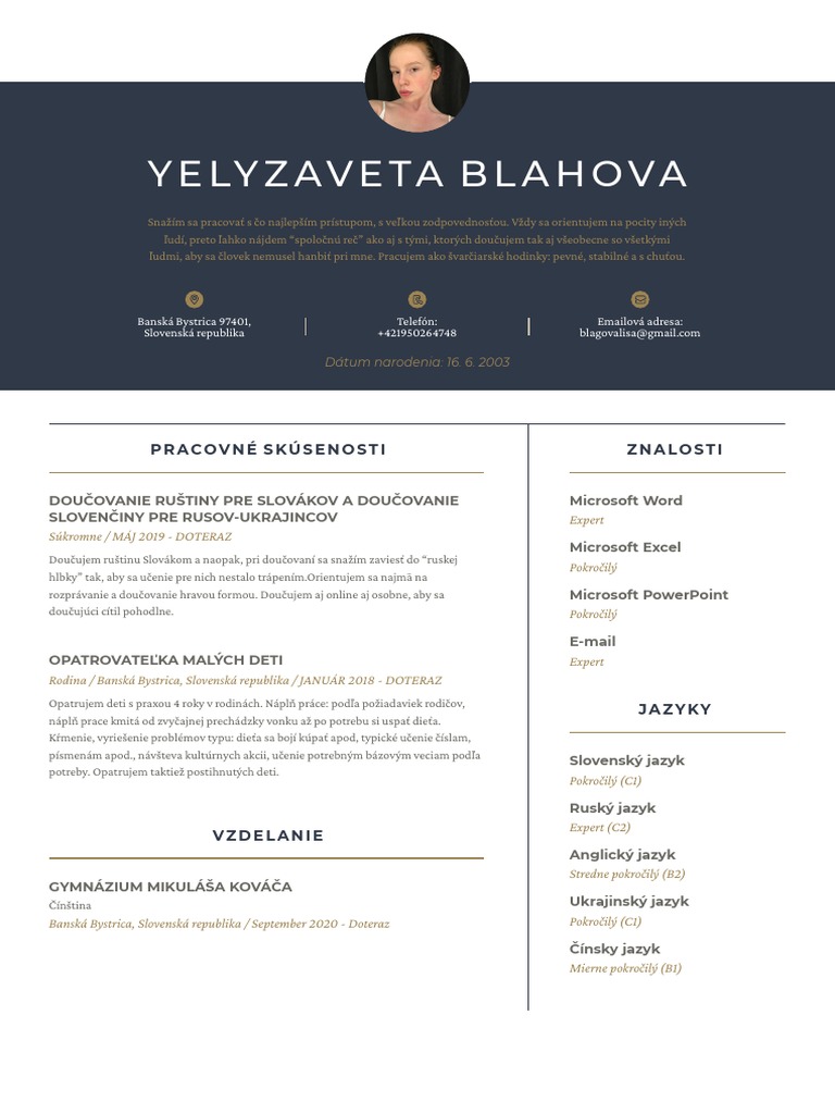 Yelyzaveta Blahova SK CV | PDF