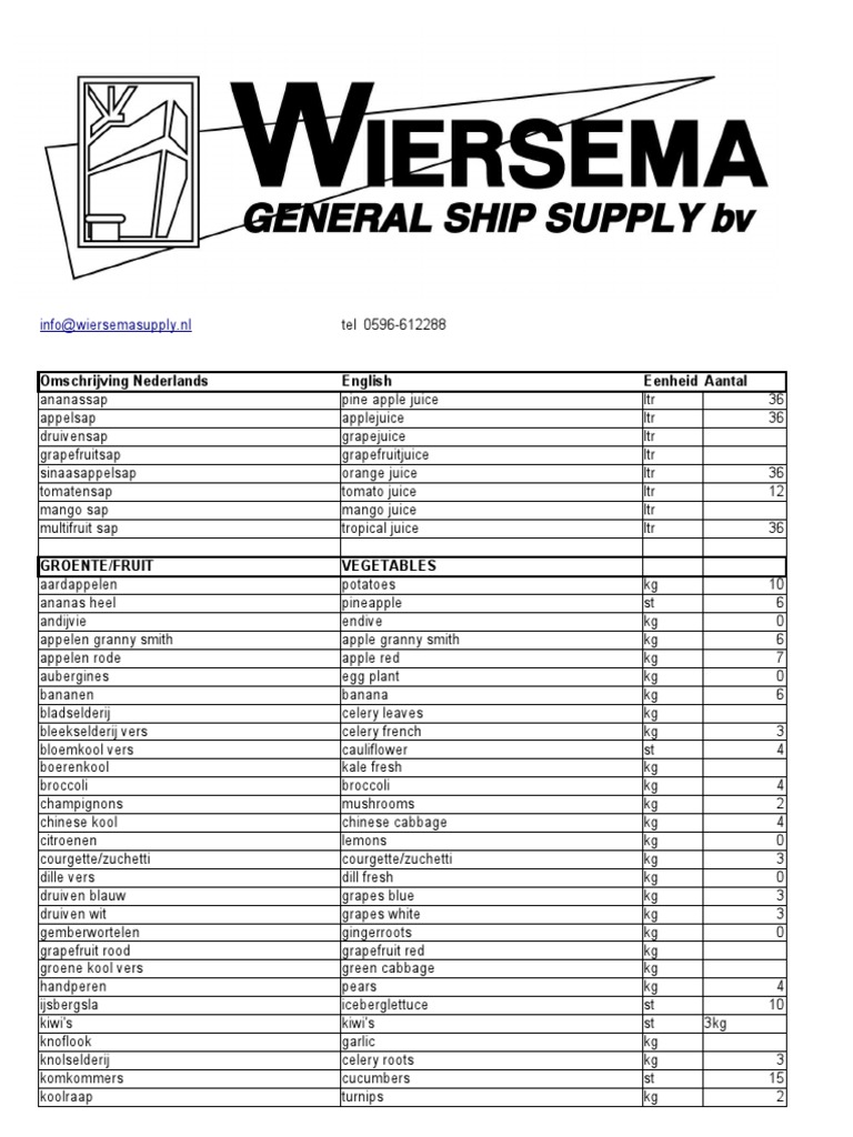 Bestellijst Proviand WIERSEMA | PDF