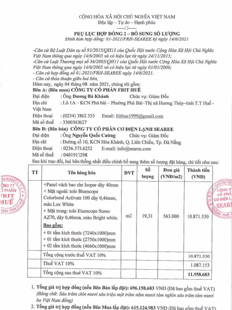 Frit Hue - Phu Luc HĐ 01-2011 | PDF