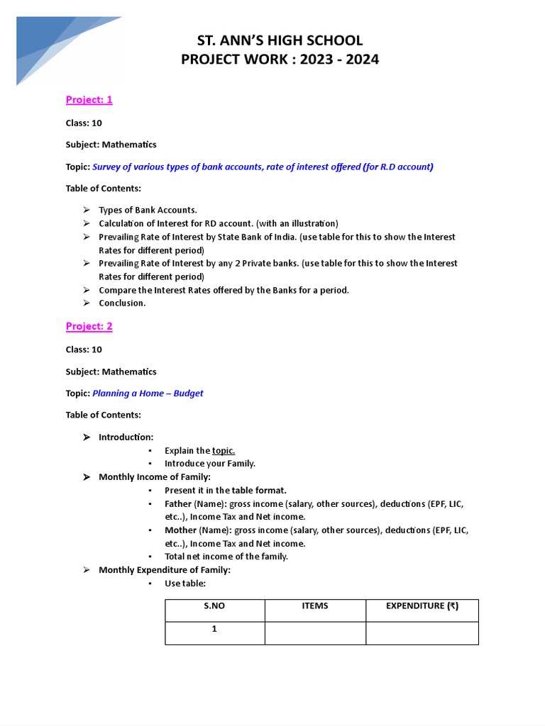 Class 10 Maths Project Overview 2024 | PDF