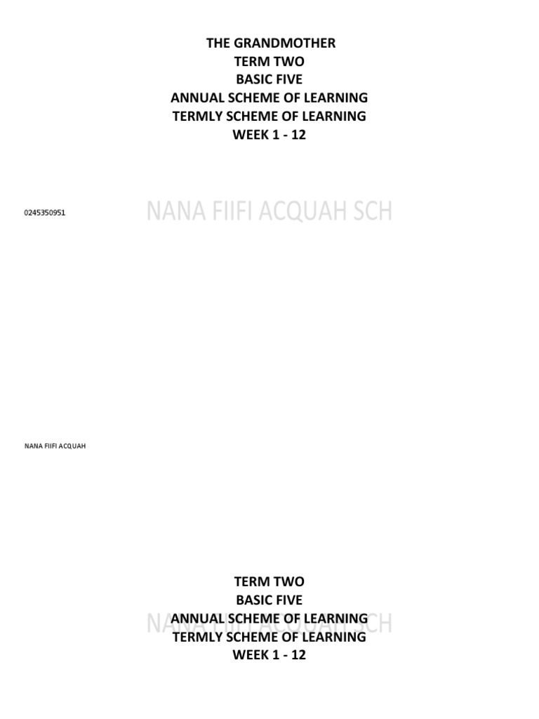The Grandmother Term Two Basic Five Annual Scheme of Learning Termly ...