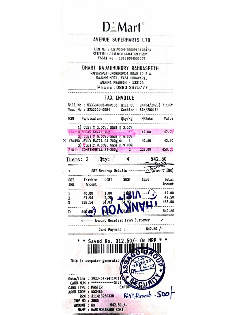 Dmart Bill Coffee & Suger | PDF