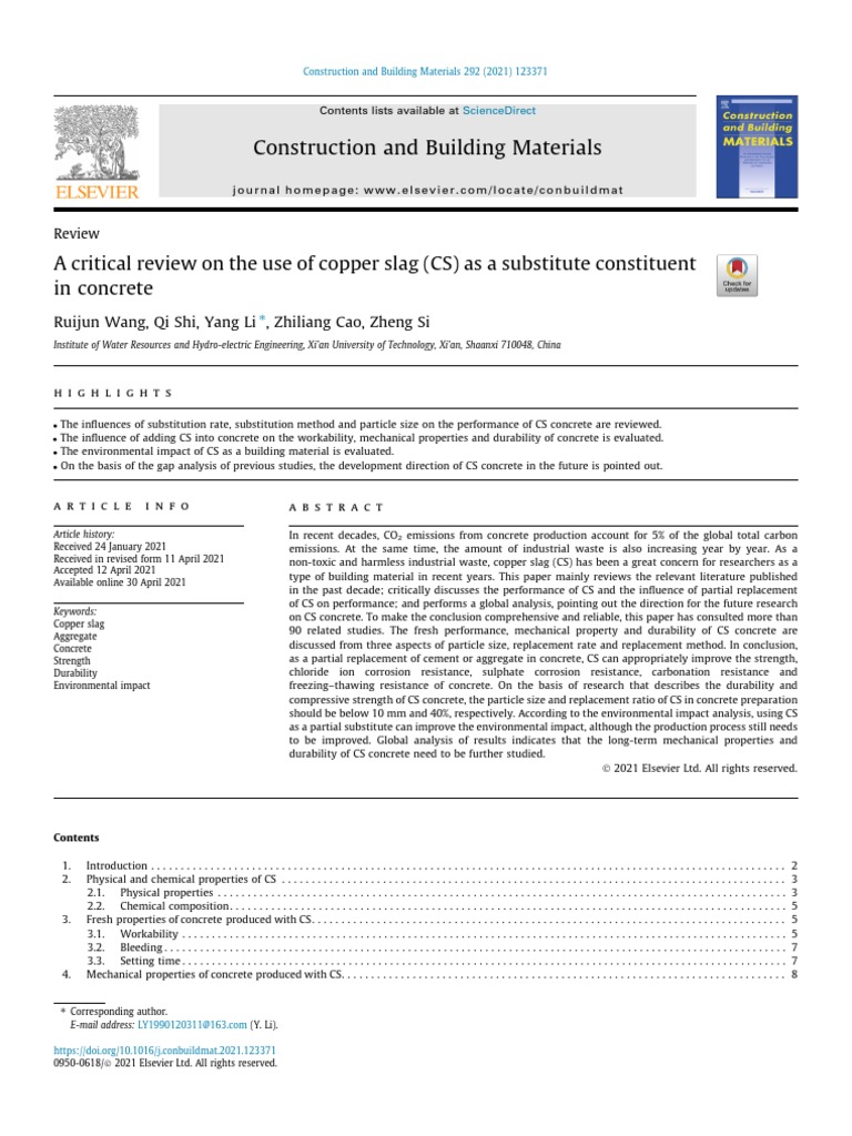 2021 - Ruijun Wang-A Critical Review On The Use of Copper Slag (CS) As ...