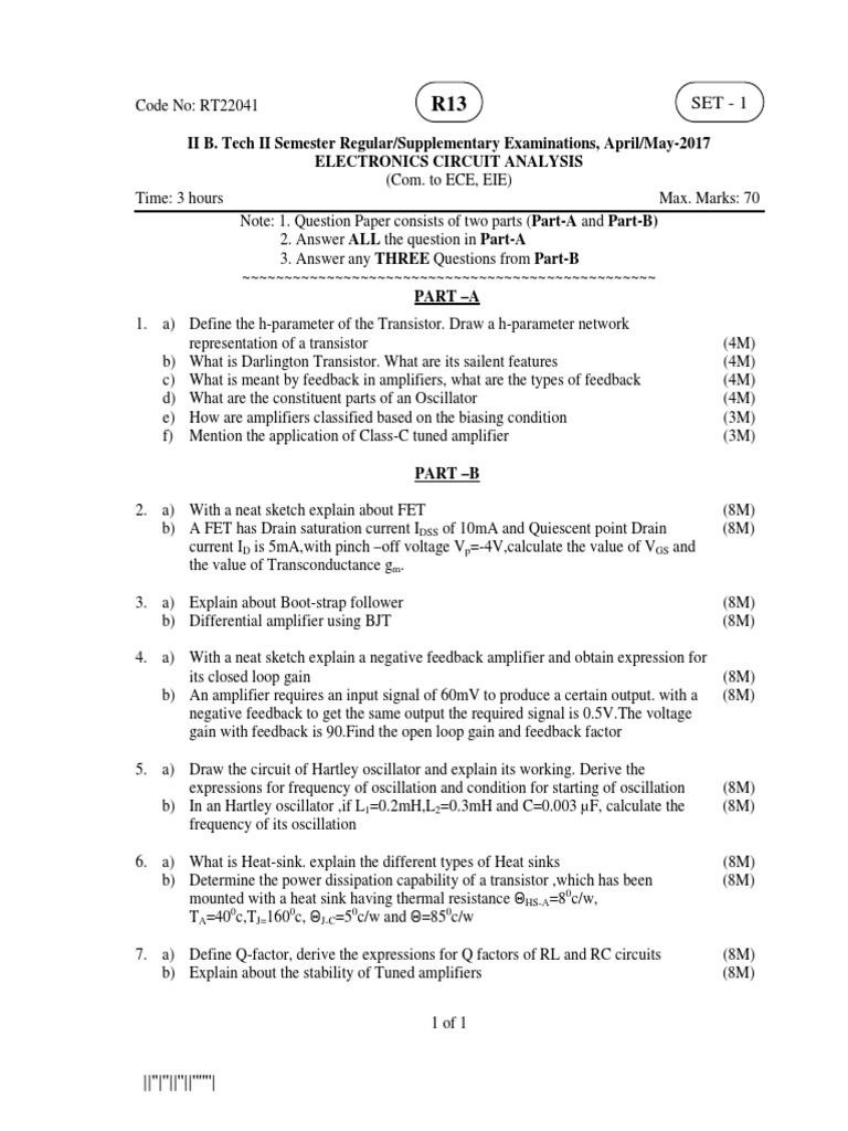 Electronics Circuit Exam Guide | PDF