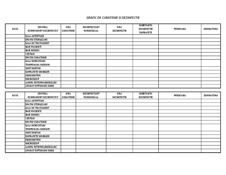 Grafic de Curatenie Si Dezinfectie | PDF