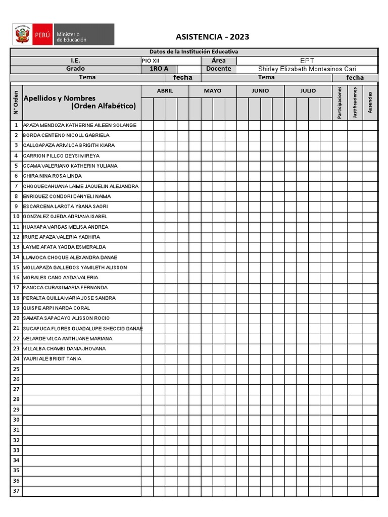 Registro de Asistencia para Secundaria | PDF
