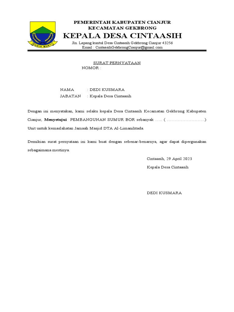 Surat Persetujuan Sumur Bor | PDF