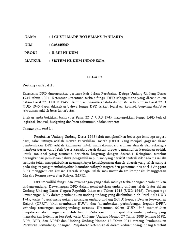 Tugas 2 Sistem Hukum Indonesia | PDF