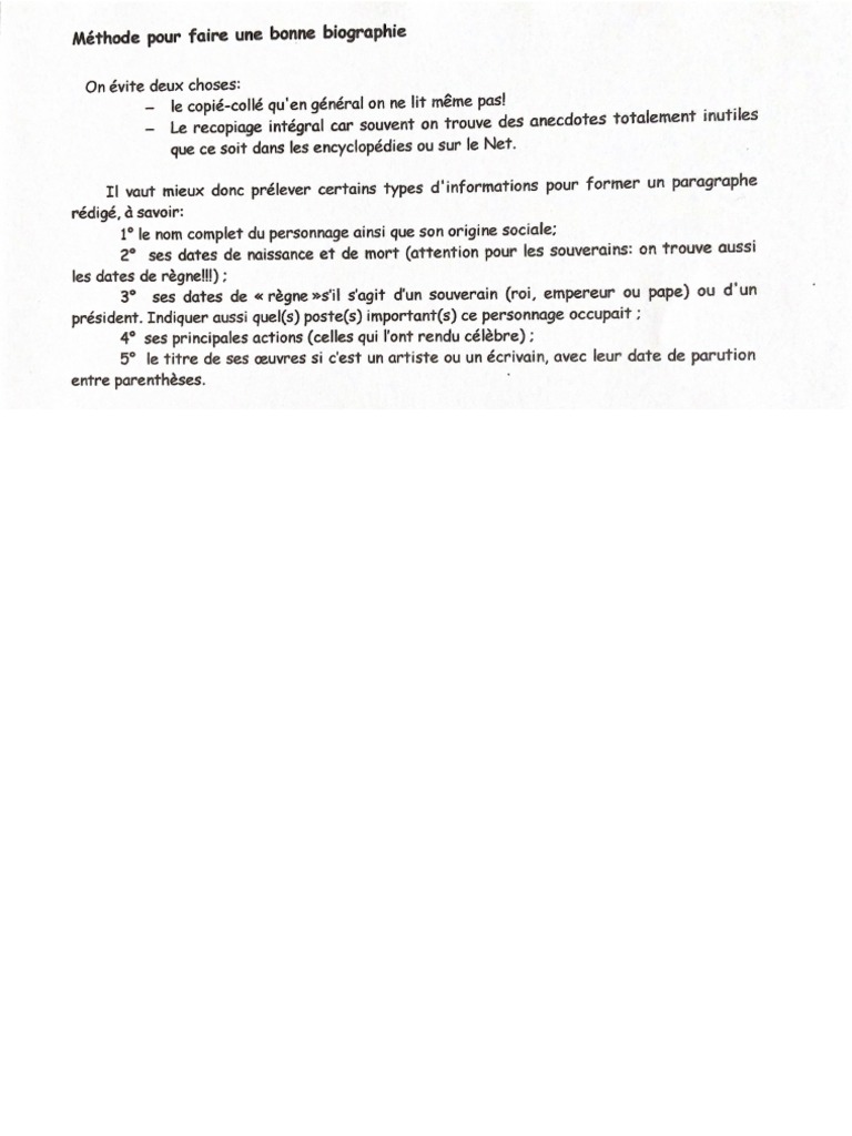 Méthode - Faire Une Bonne Biographie | PDF