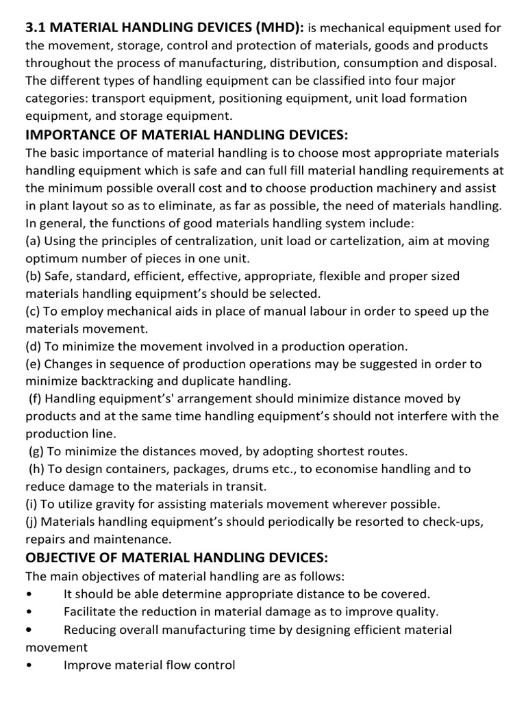 3.1 Material Handling Devices (MHD) | PDF | Inventory | Crane (Machine)