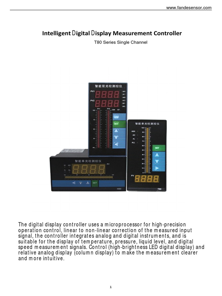 T80 Series Single Channel Intelligent Digital Display Measurement Controller | PDF