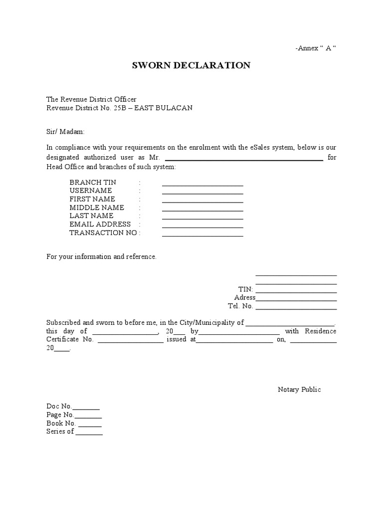 Sworn Declaration eSALES1 | PDF