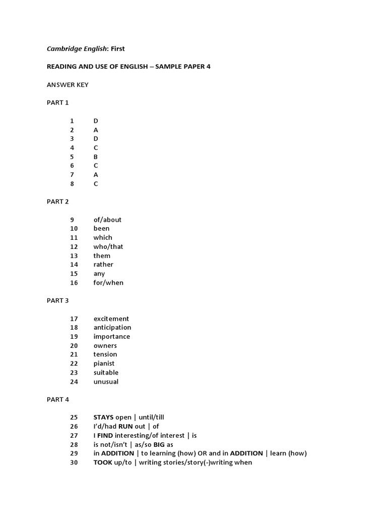 Cambridge English First Answer Key | PDF