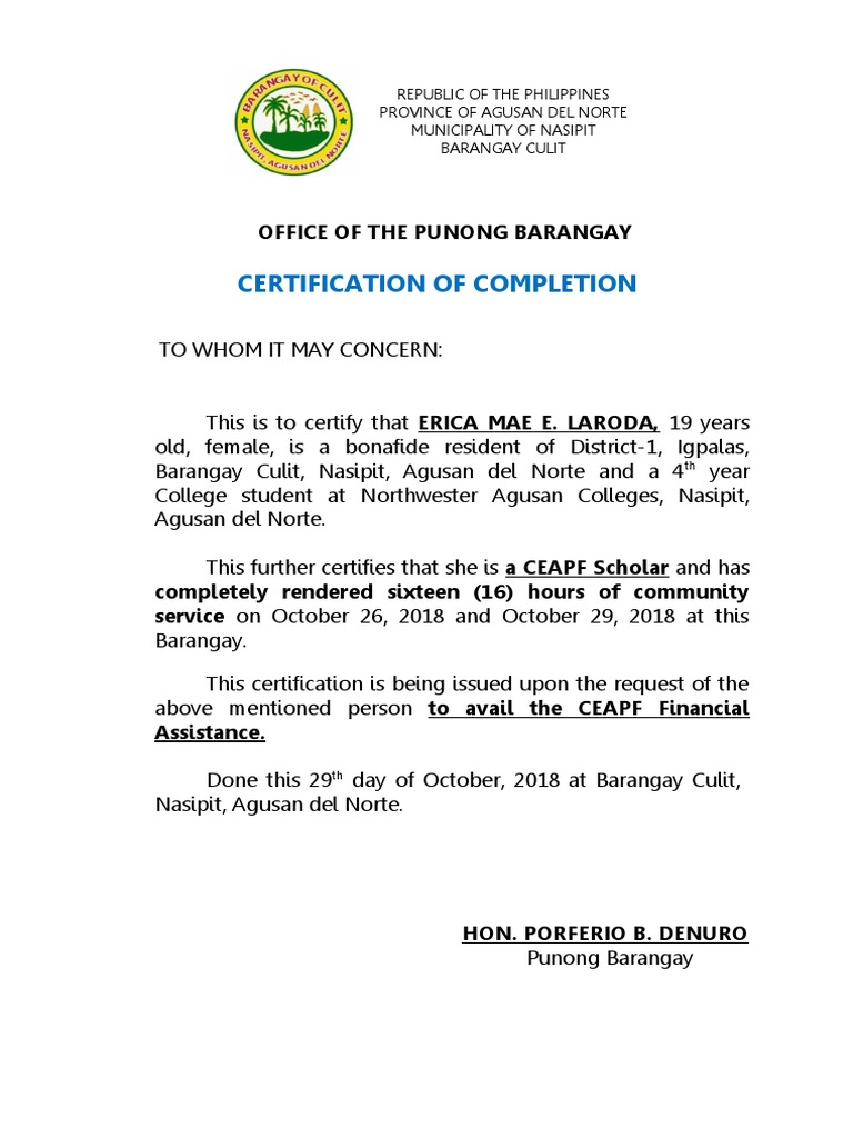 Certificiation of Completion - Ceapf | PDF