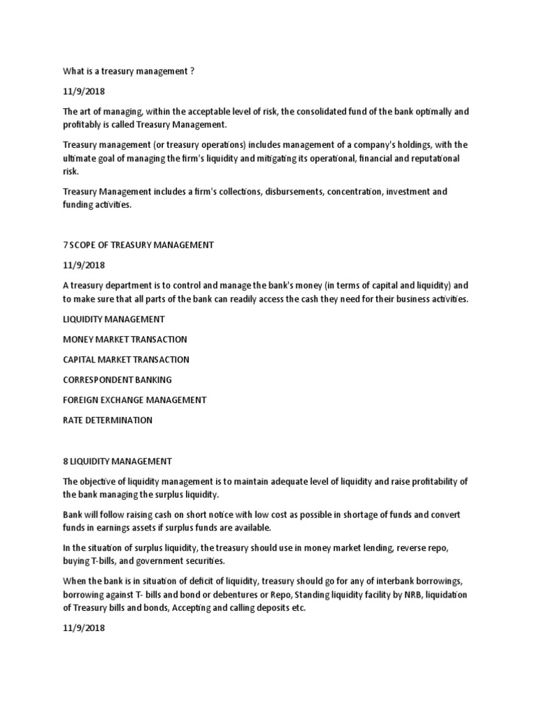 Understanding Treasury Management Basics | PDF | Financial Markets | Market Liquidity