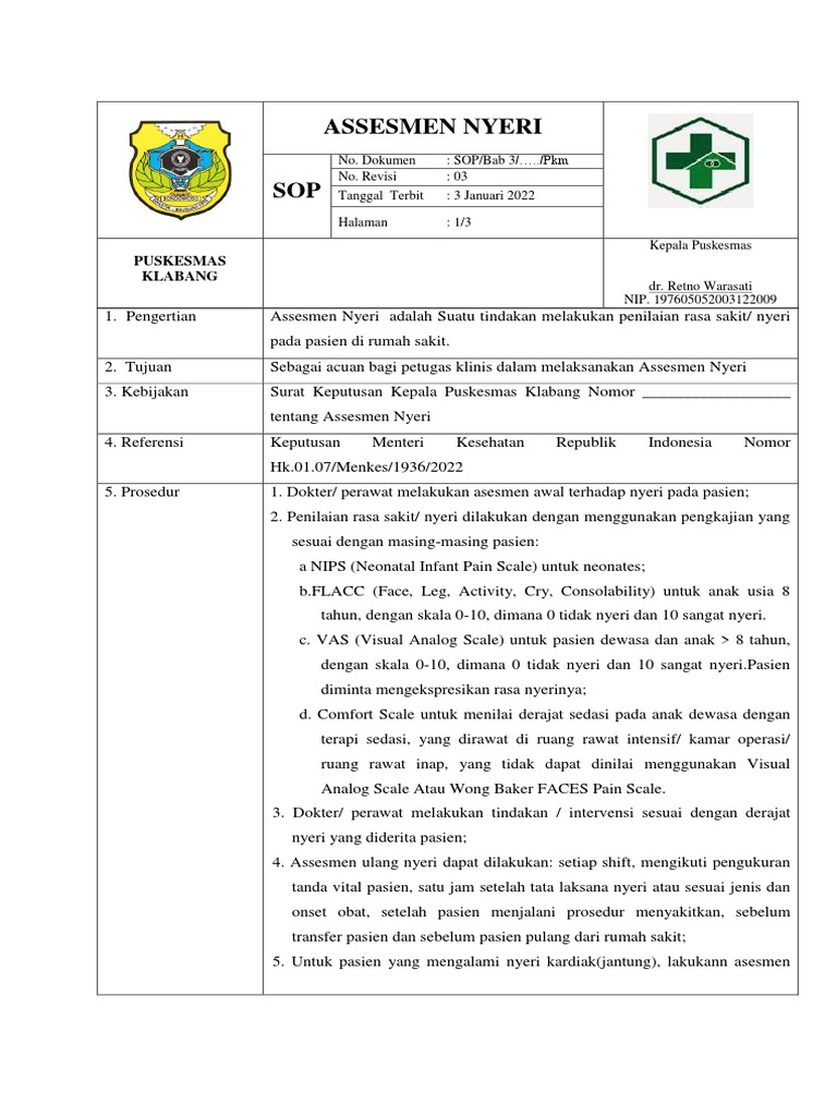 Sop Asesmen Nyeri | PDF