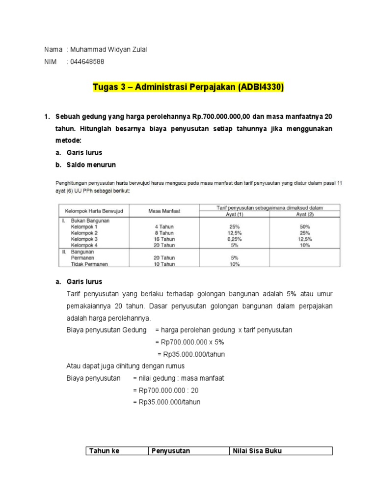 Muhammad Widyan Zulal 044648588 - Tugas 3 - Administrasi Perpajakan | PDF