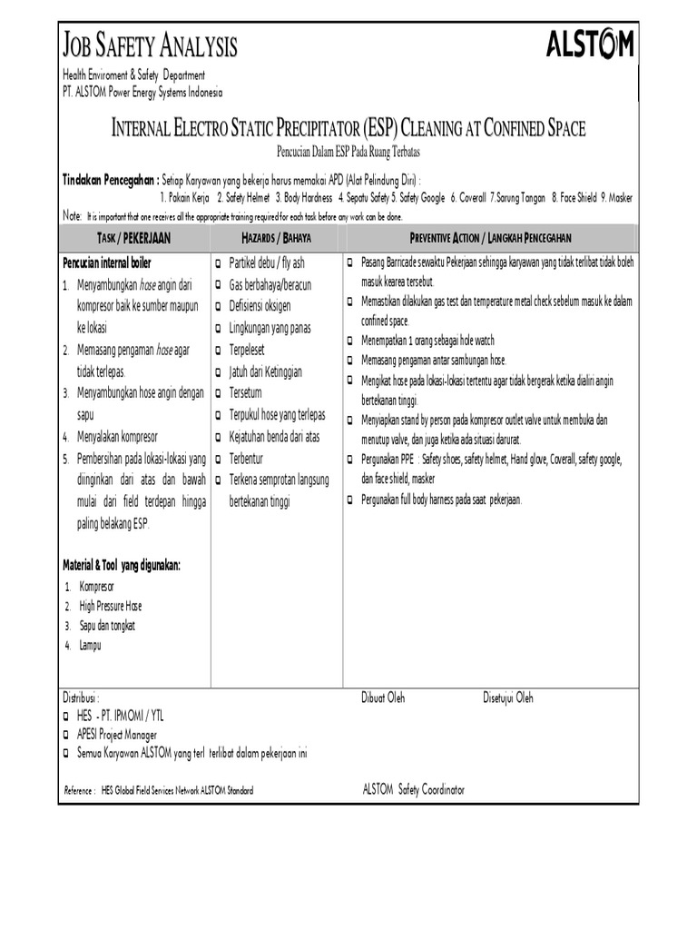 Job Safety Analysis ESP Cleaning | PDF