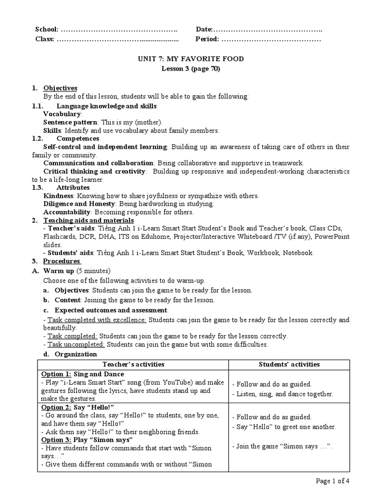 Favorite Food Lesson | PDF | Teachers | Vocabulary