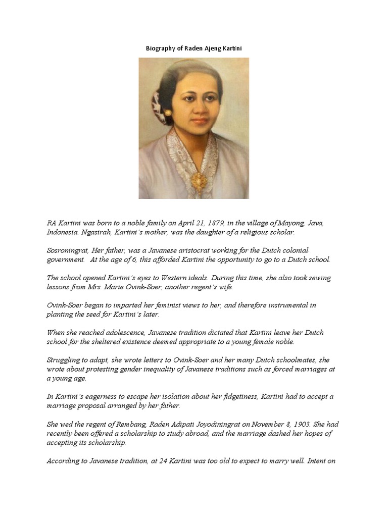 Biography of Raden Ajeng Kartini | PDF
