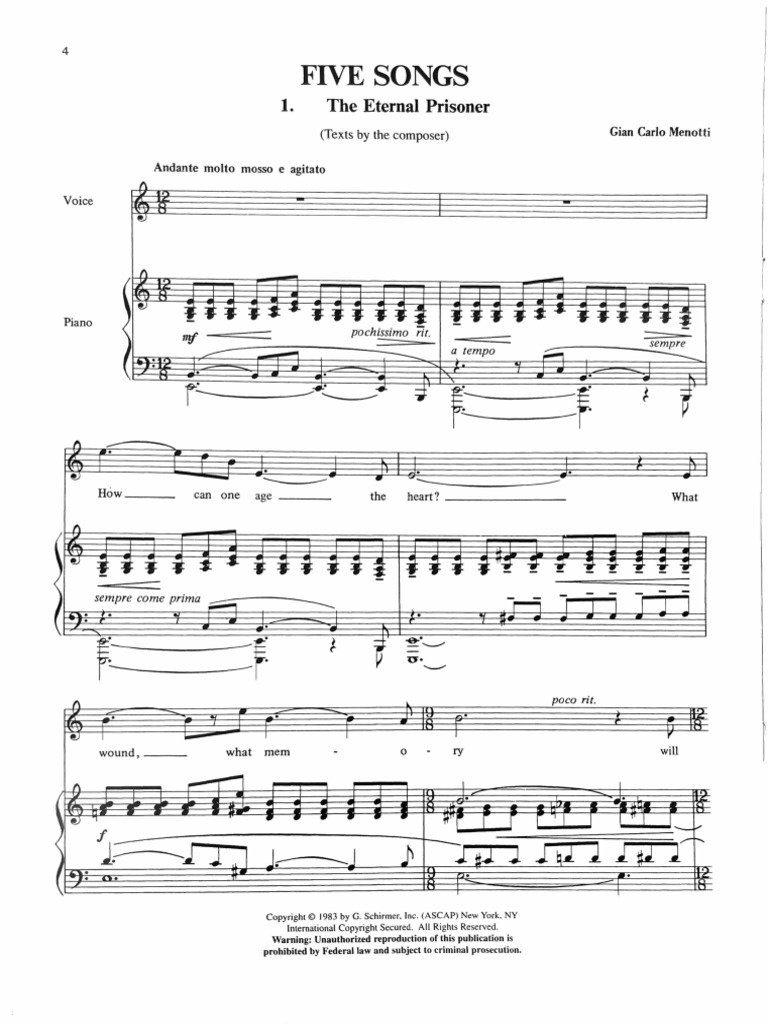 Menotti, Five Songs | PDF