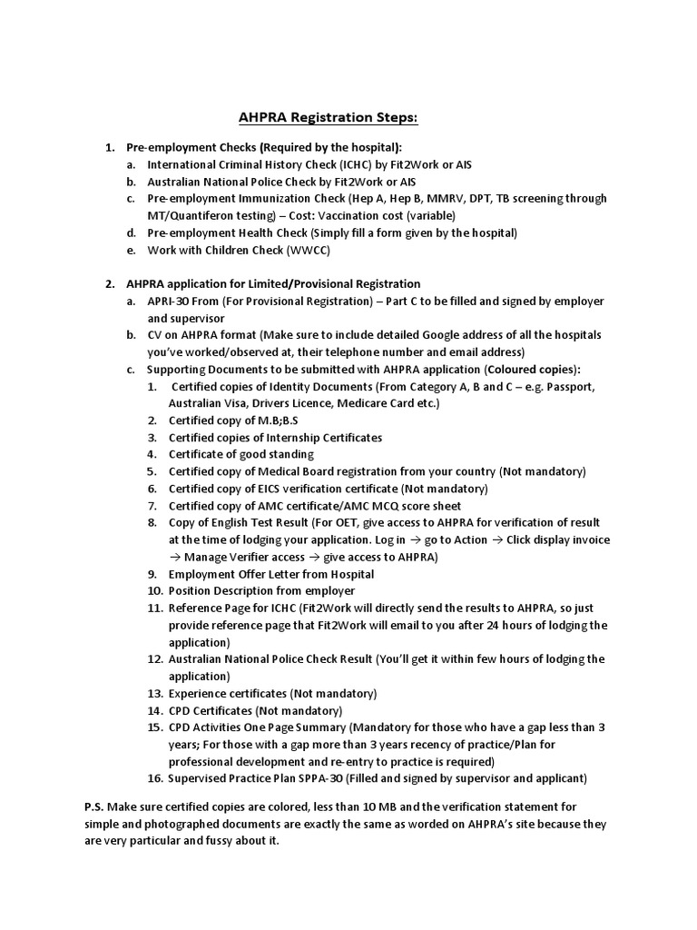 AHPRA Registration Steps | PDF