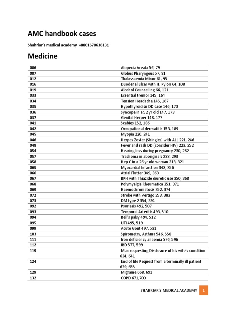 AMC Handbook Cases SMA | PDF | Clinical Medicine | Diseases And Disorders