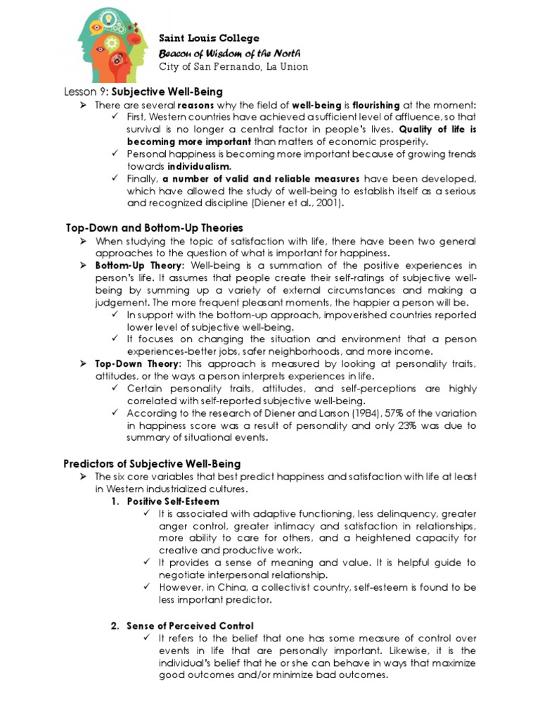 Lesson 9 - Subjective Wellbeing | PDF | Extraversion And Introversion | Optimism